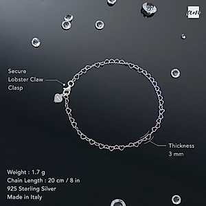 Amberta Women's 925 Sterling Silver Heart Bracelet: Silver