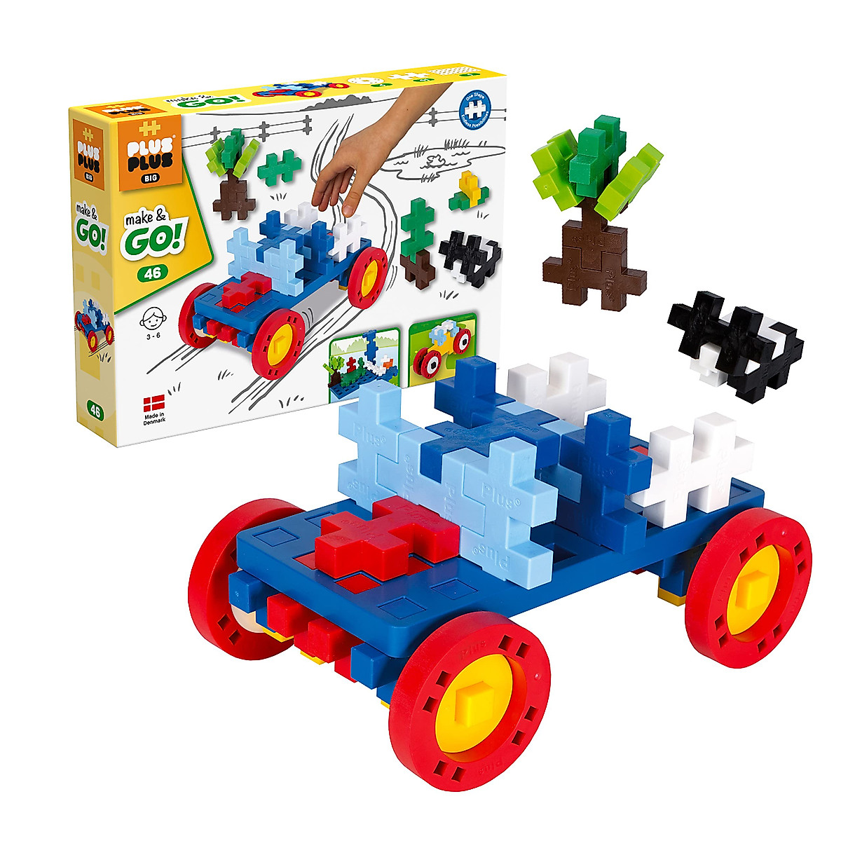 PLUS PLUS Big - Make & GO! - 46 Pieces - Construction Building Stem/Steam Toy, Interlocking Large Puzzle Blocks for Toddlers and Preschool