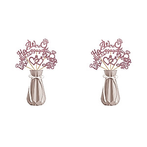 Rose Gold Wedding Party Decoration - He Asked - She Said Yes - Mr &Mrs - Bride To Be - We're Engaged and Love - 12 Pcs Glitter Wedding Cake Toppers Centerpiece Sticks Flower or Table Toppers
