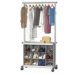 Simple Houseware Garment Rack with 16 Shoes Organizer, Grey