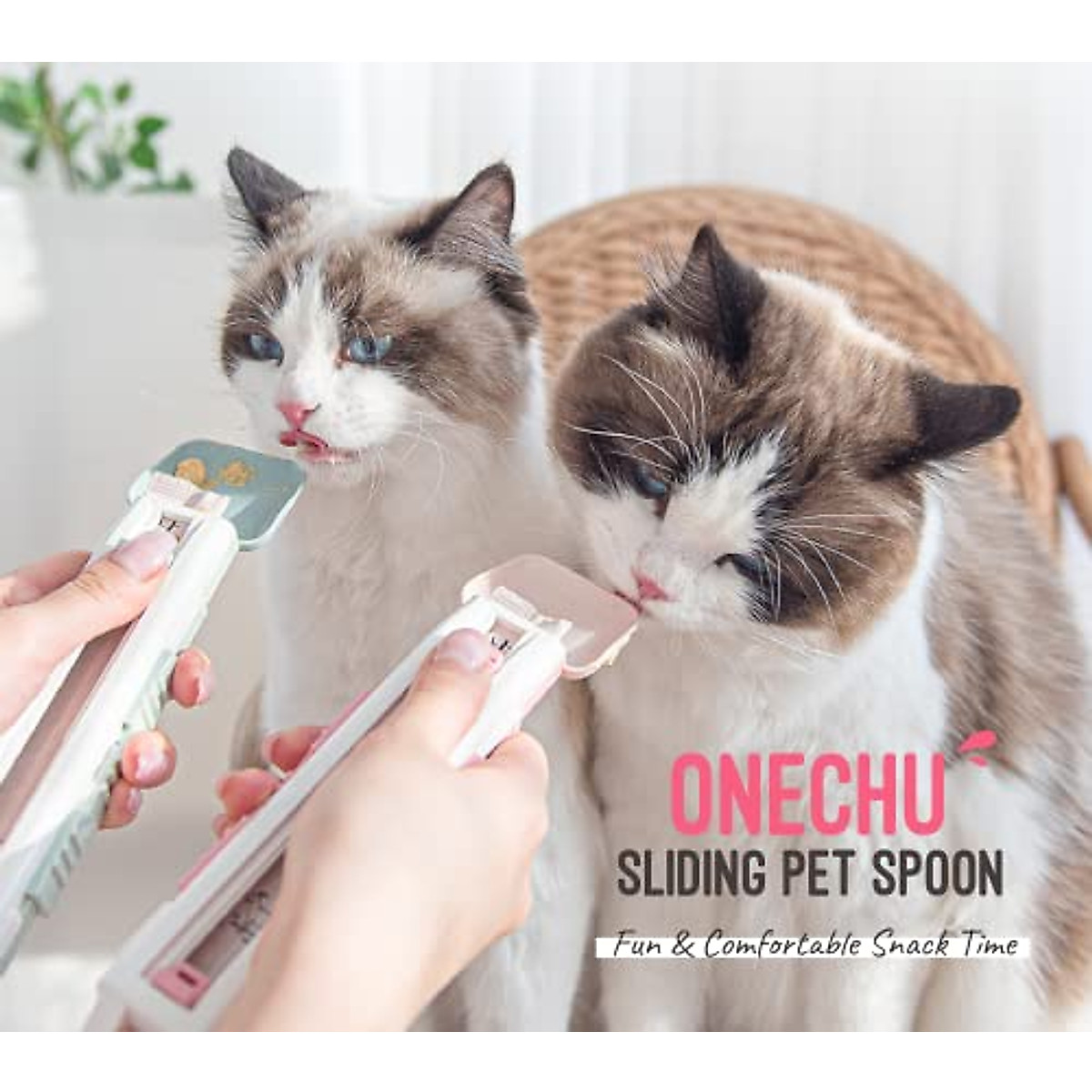 ADDY & PLUSY PHERMES ONECHU Sliding Cat Strip Squeeze Spoon Paste Cat Snack, Liquid Snack/Cat Strip Spoon Pet Snack Spoon (Pink)