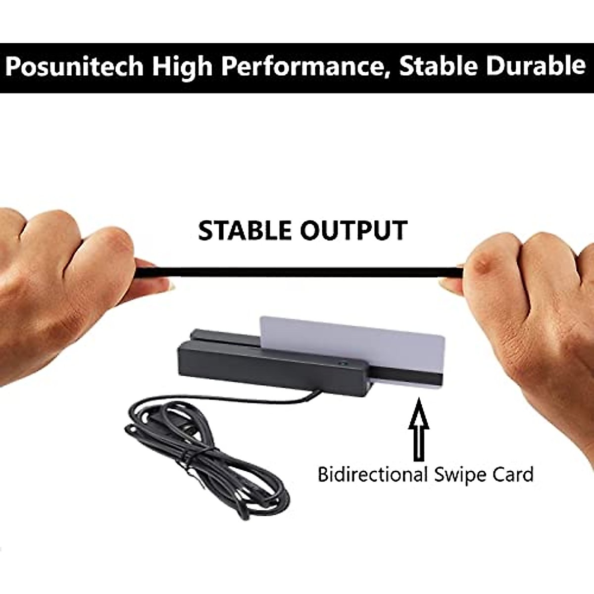 Posunitech Mini Msr100 Swipe Magnetic Credit Card Reader 3 Tracks Hi/Lo Data Collector, USB Msr Stripe Card Reader for Point of Sale (POS), Access Control, ID Verify