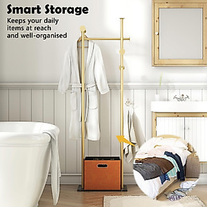 Gold Clothing Rack, Metal Coat Racks Clothes Rack with Natural Marble Base and Hamper, Clothes Racks for Hanging Clothes Skirts, Shirts, Sweaters Jackets