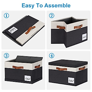 PFFVRP Extra Large Storage Bins with Lids, Foldable Fabric Storage Baskets with Lids, Sturdy Storage Boxes with Labels and 3 PU Handles for Closet Home Bedroom Office (32L, 3 Packs, Black&White)