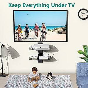 WALI Floating Entertainment Center Shelves, Holds Up to 17.6lbs, TV Shelf with Strengthened Tempered Glasses for DVD Players, Cable Boxes, Games Consoles, TV Accessories (CS202B), 2 Shelf, Black