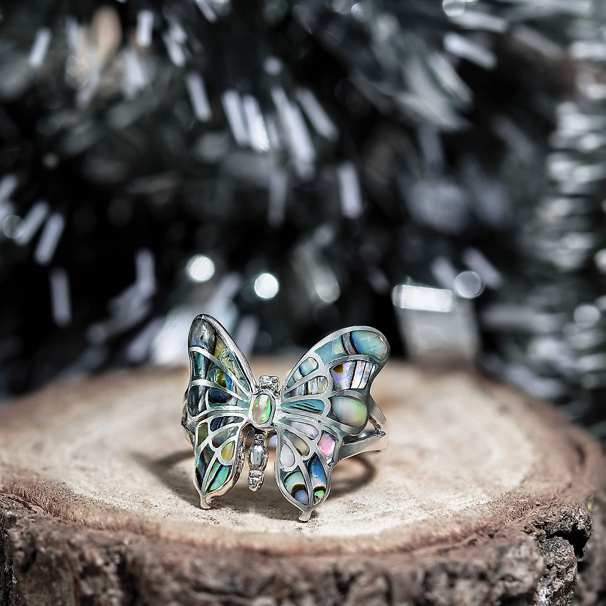 AeraVida Exotic Graceful Butterfly Abalone Shell Inlay .925 Sterling Silver Ring | Casual Comfort Fit Silver Rings for Women | Butterfly Ring | Gift for Women (8)
