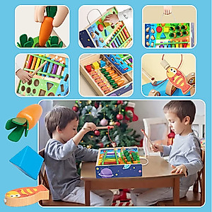 qiangXINGYai 4-in-1 Montessori Wooden Hammering Pounding Toys for Toddlers Age 1-3 with Xylophone,Shape Sorting,Magnetic Fishing,Game for Toddlers 1-3 Baby Early Development Educational Toys