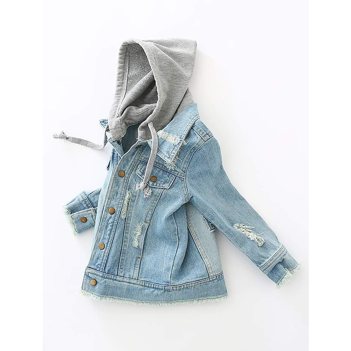 Abolai Baby Boys' Basic Denim Jacket Hoodie Button Down Jeans Jacket Top (5T(120#), Lightblue)