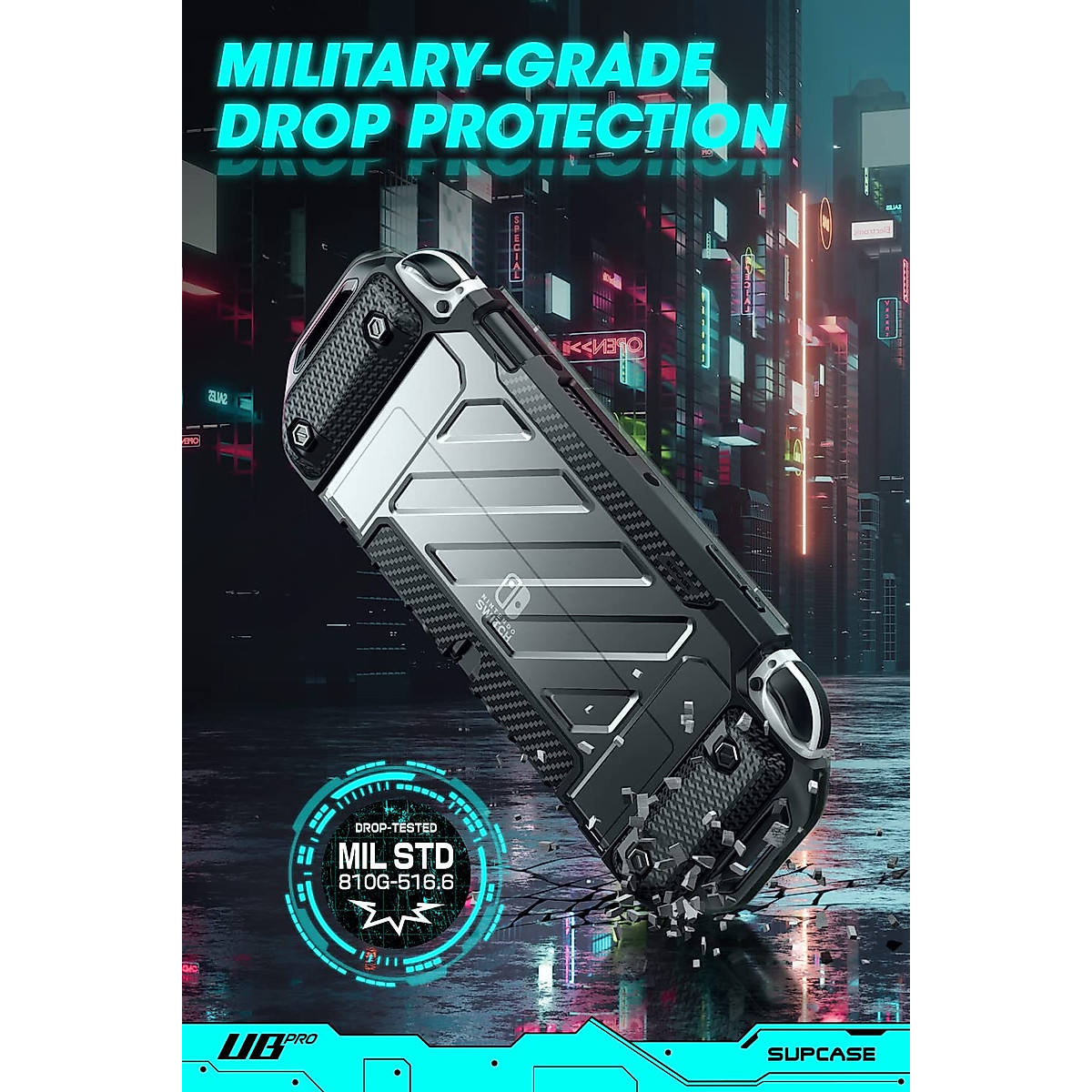 SUPCASE for Nintendo Switch OLED 2021 Case with Front Cover (Unicorn Beetle Forma), [Military-Grade Protection] [5 Game Card Storage Slots] Slim Protective Cover Accessory for Switch OLED, FrostBlack