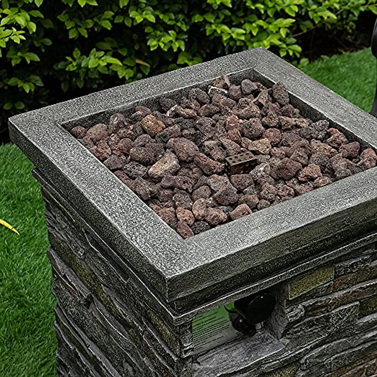 Ehomexpert Propane Fire Pit Column, Square 30000 BTU Outdoor Gas Fire Pit Table for Outdoor Garden Backyard Deck with Lave Rocks and PVC Weather Cover, CSA Certificationp