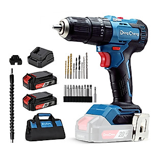 Dong Cheng 20V Brushless Heavy-duty Impact Drill, 435 in.lbs, 27000 BPM, 1/2" Keyless Metal Chuck, 20+1+1 Clutch, Cordless Hammer Drill with 2 Battery Kit for Drilling Brick Wall, Metal, Wood
