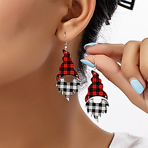 Christmas Earrings for Women Winter Dangling Earring Plaid Wood Christmas Jewelry for Girls-black plaid