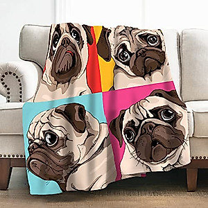 Levens Pug Dog Blanket Gifts for Women Girls Boys Decor for Home Bedroom Living Room Dorm Crib, Adorable Soft Fluffy Lightweight Throw Plush Blankets Colorful 50"x60"