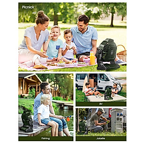 Drchop Portable Rechargeable Fan, 8-Inch Battery Operated Fan with Light & Hook, 10400mAh Travel Tent Fan, Quiet USB Desk Fan for Table, Outdoor, Army Green