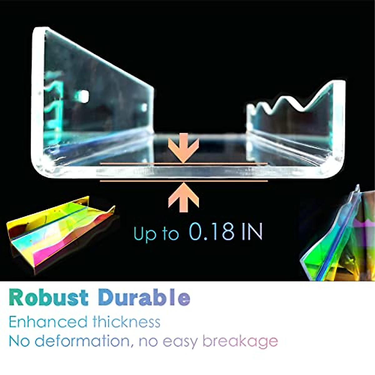 YMVV Large Iridescent Clear Acrylic Wall Mounted Floating Shelf,Room Wall Display Bookshelf,Modern 15.7 in Thickened Bathroom Storage Ledge Shelves Toy Display Organizer Decor 4 Pack