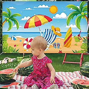 Summer Beach Backdrop for Hawaiian Party Decorations Pool Surfboard Banner for Hawaiian Themed Birthday Baby Shower Party Supplies Photography Background Photo Booth
