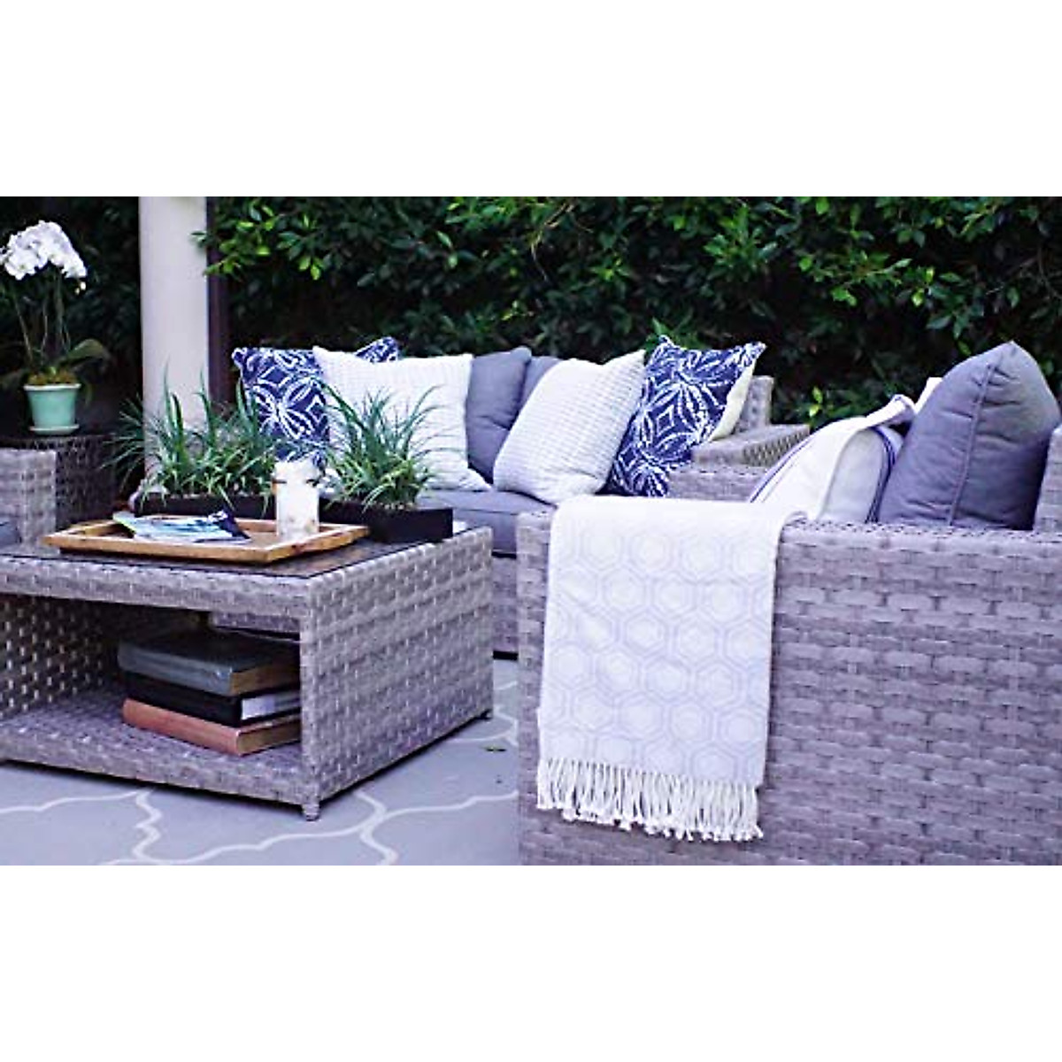 SunHaven Resin Wicker Outdoor Patio Furniture Set - 5 Piece Conversation Sectional Premium All Weather Gray Rattan Wicker, Aluminum Frame with Deluxe Fade Resistant Olefin Cushion (Kensington 5 Pcs)