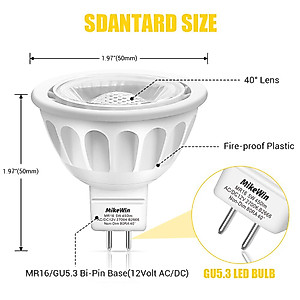 MikeWin MR16 LED Bulb 6Pack,5W 12V, GU5.3 Bi-Pin Base,50-Watt Equivalent,2700K Warm White,Non-Dimmable MR16 LED Spot Light Bulbs for Indoor Outdoor Landscape Track Lighting