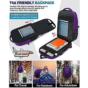 VANKEV Travel Backpack, Extra Large Laptop Backpack for Women Men，School College Business Work Bookbag Anti Theft TSA Approved Computer Bag Fits 17 Inch Laptop with USB Charging Port(Purple)