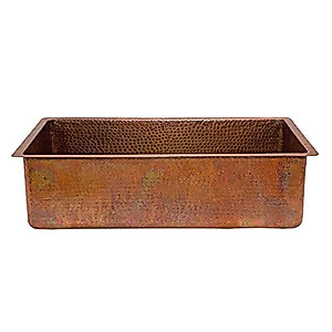 Premier Copper Products KSB33199 33-Inch Hammered Kitchen Single Basin Sink, Antique Copper