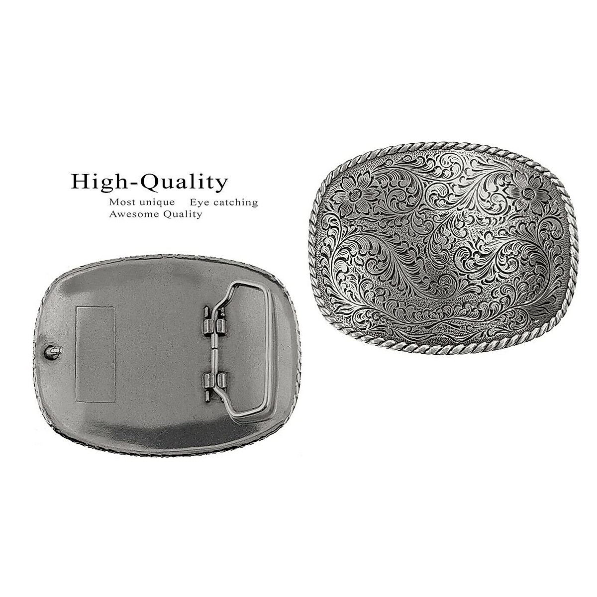 Antique Silver Floral with Rope Edge Western Belt Buckle