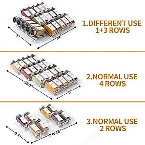 Brippo Spice Drawer Organizer with 35 Spice Jars, 328 Labels, Sift and Pour Shake Lids with Airtight Aluminium Caps, 4 Tier (2 Set) Clear Acrylic Drawer/Countertop Tray Rack with Seasoning Containers