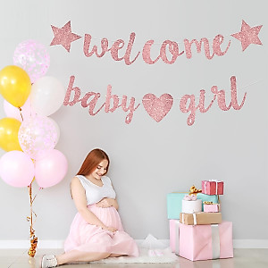 Baby Shower Decorations for Girl, 3M Long Baby Girl Banner, Welcome Banner, Pink Baby Shower Banner for Gender Reveal Party (Pink)