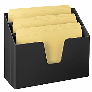 Acrimet Horizontal Triple File Folder Holder Organizer (Manila Folders Letter Size Included) (Black Color)