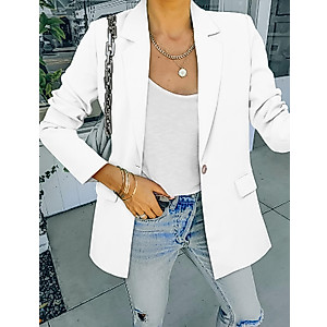 CRAZY GRID Women Business Casual Blazer Work Professional Office Blazer Jacket Ladies Buttons Long Sleeve Fashion Suit Jacket L White