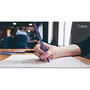 AZOR Pin Point Blue Fine Point Writing Pens 0.7mm with Hole for Retractable Cord, Chain, Clipboard or Countertop – Pack of 12