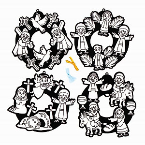 Baker Ross AX792 Holy Week Wreaths - Pack of 10, Kids Fuzzy Art Decorations for Easter and Spring Crafting, Colouring and to Display!