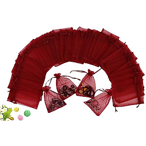 Wuligirl 100pcs Sheer Organza Bag 4X6 with Drawstring Jewelry Pouches Bags for Party Wedding Favor Candy Seashell Gift Bags (Red)