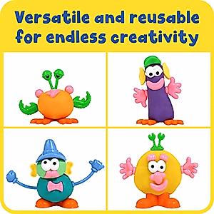 READY 2 LEARN Dough Character Accessories - Set of 52 - 21 Different Shapes - Dough Toys for Kids - Decorate Dough Creations - Create Animals and Characters with Food and Objects