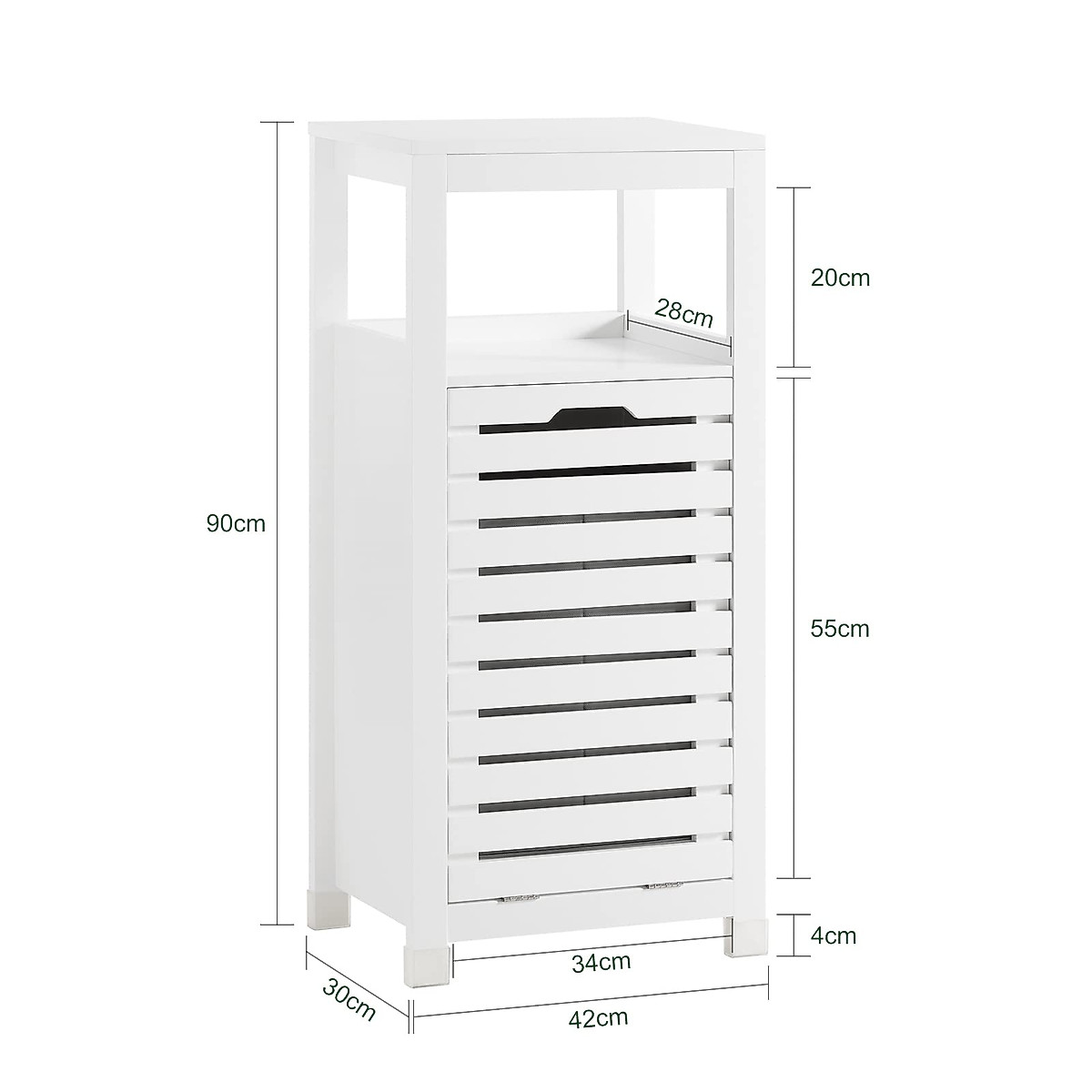 Haotian Bathroom Laundry Basket Laundry Cabinet Bathroom Cabinet Storage Cabinet with Slatted Door, White, BZR67-W