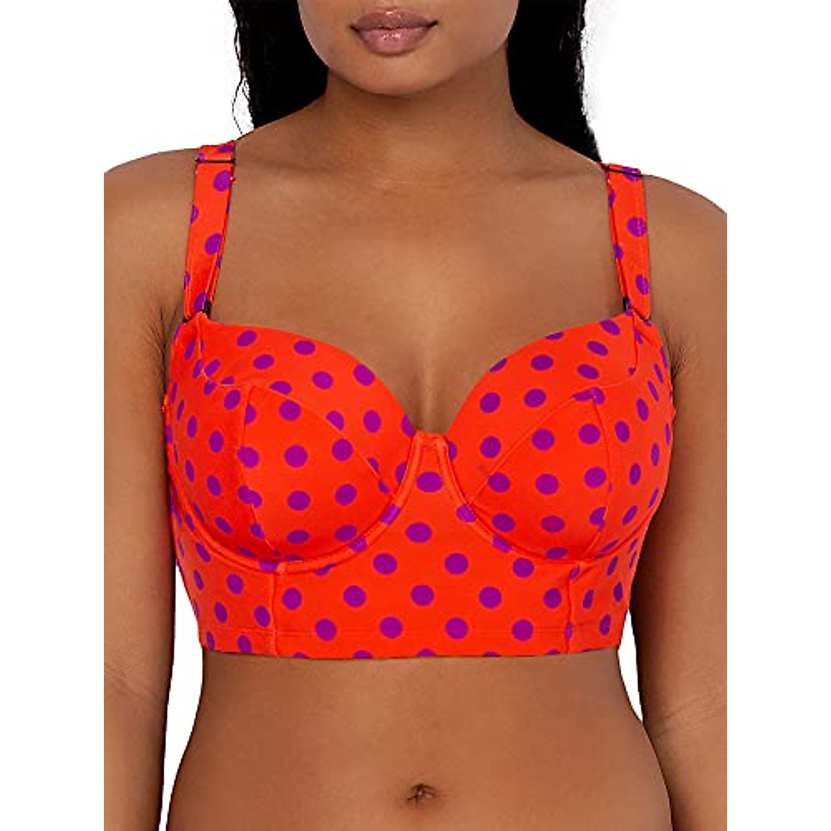 Smart & Sexy womens Plus-size Long Lined Underwire Bikini Top, Bright Polka Dot Print, 36C US