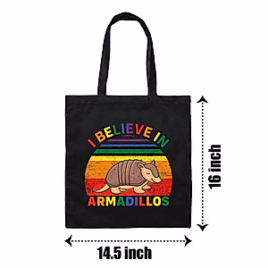 Unique Gift for Armadillo Lovers Black Multicolor Canvas Tote Bag