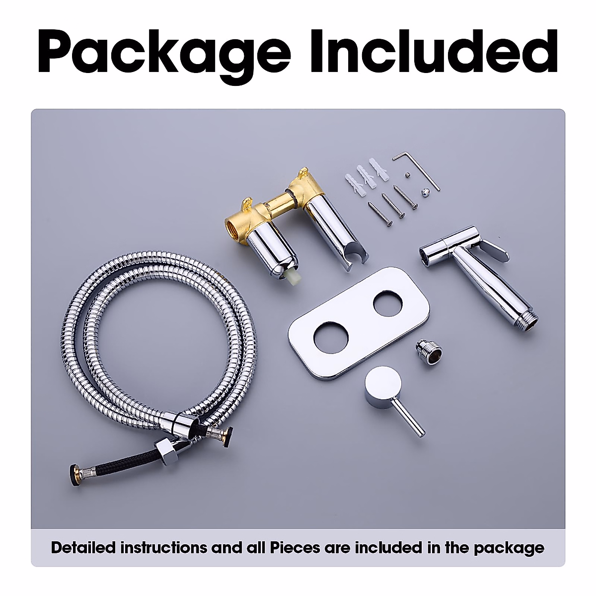 DIKUROOMS Brass Wall Mount Toilet Bidet Faucet Concealed Handheld Spray Set Hot and Cold Water Diaper Sprayer Shattaf Bidet Attachment, Chrome