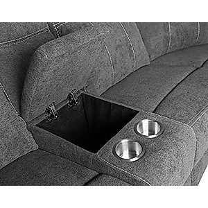 K·1 Classic and Traditional Fabric Manual Reclining Corner Sectional Sofa w/Cup Holder Living Room, Grey Fabric