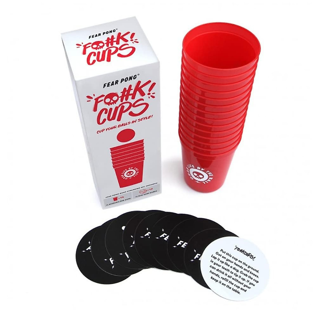 Fear Pong: F@#KCUPS – Add-on for Beer Pong Games – 14 Reusable Red Cups + 12 Extra Dares – The Perfect Accessory for Parties and Game Night
