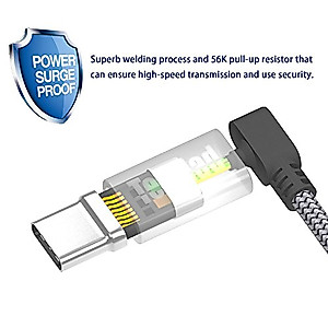 TecMad USB C Cable Short, Short USB to USB C Cable Fast Charging Cable Right Angle, 5Gbps Data Cable, Nylon Braided Compatible with Samsung Galaxy S20 S10 S9 S8 Plus S10E, Note 20 10 10+ 9 8, ect.