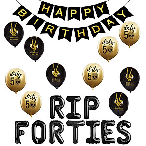 Geloar RIP FORTIES 50th Birthday Party Supplies, RIP FORTIES Balloons Happy Birthday Banner for Death to My Forties 40s RIP Youth Men Dirty 50 Funny 50th Bday Decorations (Gold, RIP FORTIES)