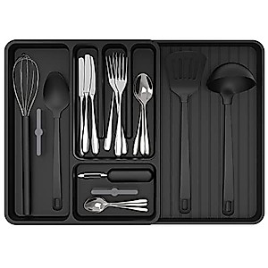 MR.SIGA Expandable Silverware Organizer, Flatware Organizer for Drawer, Utensil Organizer and Adjustable Cutlery Tray for Kitchen Drawer, Black