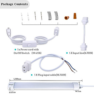 Utility LED Shop Light Fixture 4FT Plug in Ceiling Lights LED Tube Light for Kitchen Bathroom Garage Basement Office, Long LED Shoplight, Corded Electric with ON/Off Switch, Linkable, IP66 Waterproof