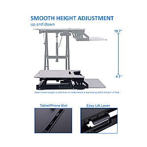 Rocelco Standing Desk Converter and Floor Mat - 31.5 Inch Sit Stand Up Dual Monitor Tabletop Riser with Tablet Mount, Height Adjustable Workstation - Deep Keyboard Tray - Gray (R VADRG-MAFM)