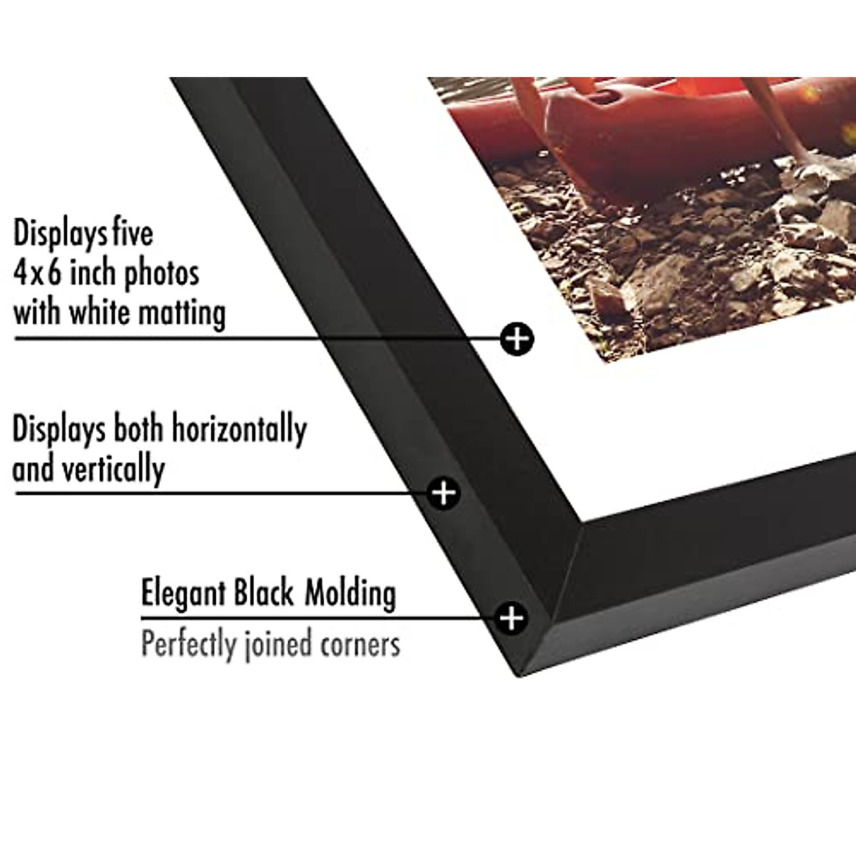 Americanflat 8x24 Collage Picture Frame in Black - Displays Five 4x6 Frame Openings - Engineered Wood Panoramic Picture Frame with Shatter Resistant Glass and Hanging Hardware Included