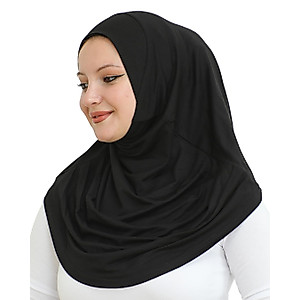 Prien Plain Ready To Wear Hijab for Women, Muslim Instant Turbans, Soft Jersey Scarf, Islamic Clothes, Long Hijabs, Abaya (Black)