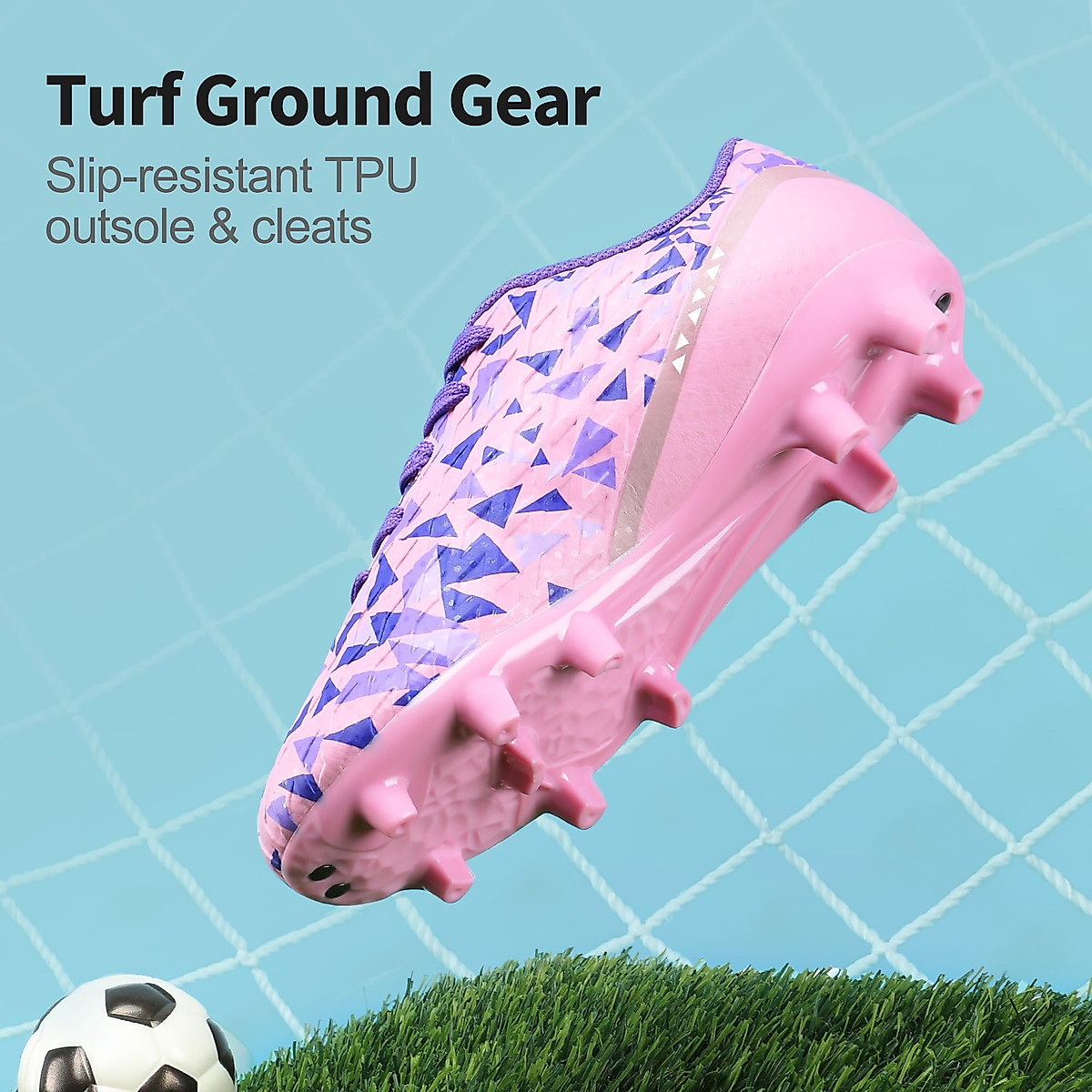 DREAM PAIRS Boys Girls Soccer Cleats Youth Firm Groud Athletic Outdoor Trainning Football Shoes for Little/Big Kid,Size 2 Little Kid,Pink/Purple,HZ19003K