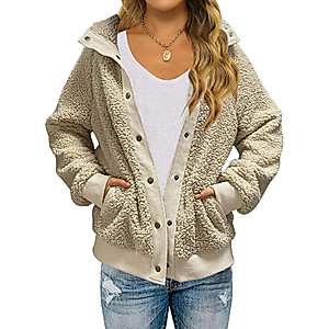 MEROKEETY Women's 2024 Winter Long Sleeve Button Sherpa Jacket Coat Casual Warm Fleece