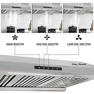 Vesta Arlington 850 CFM Powerful 30 Inch Under Cabinet Range Hood With Premium Stainless Steel Body, Twin Turbo Motors, 3 Speed Touch Screen, Delay Shutoff, Round Vent, LED Lights, Long Oil Collector
