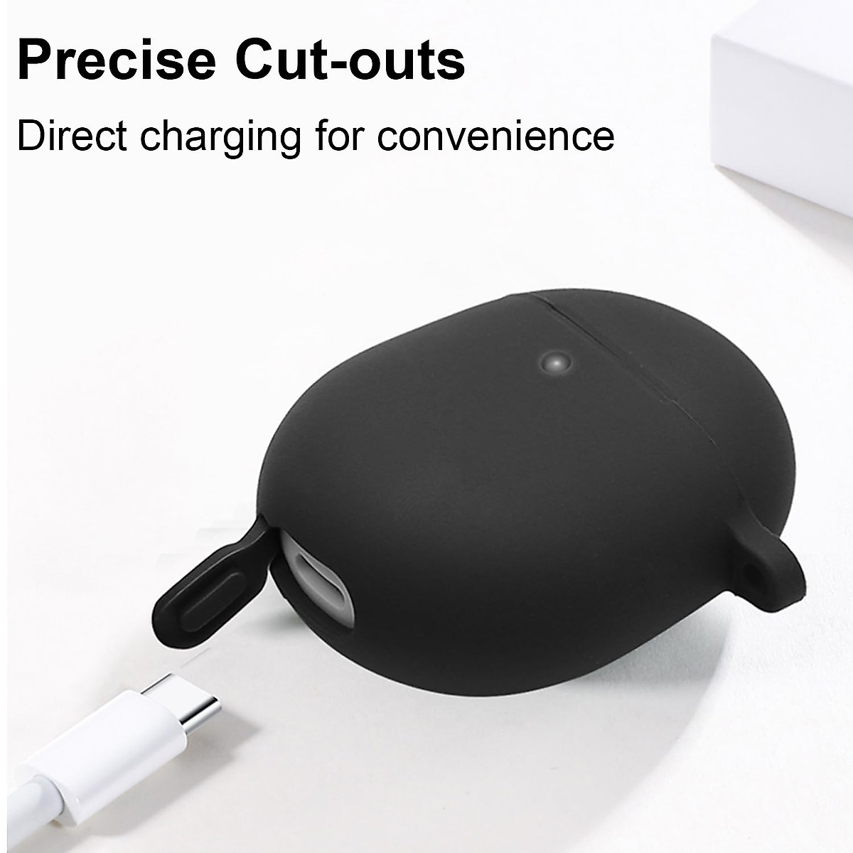 HXFRTYU Case Compatible with Google Pixel Buds Pro, Soft Silicone Shockproof Protective Cover with Carabiner Accessories, Black